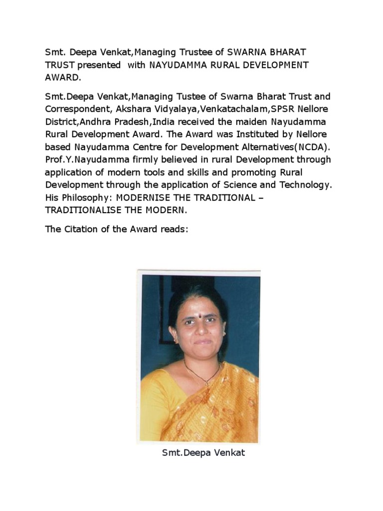 Nayudamma Rural Development Award | PDF | Agriculture | Science