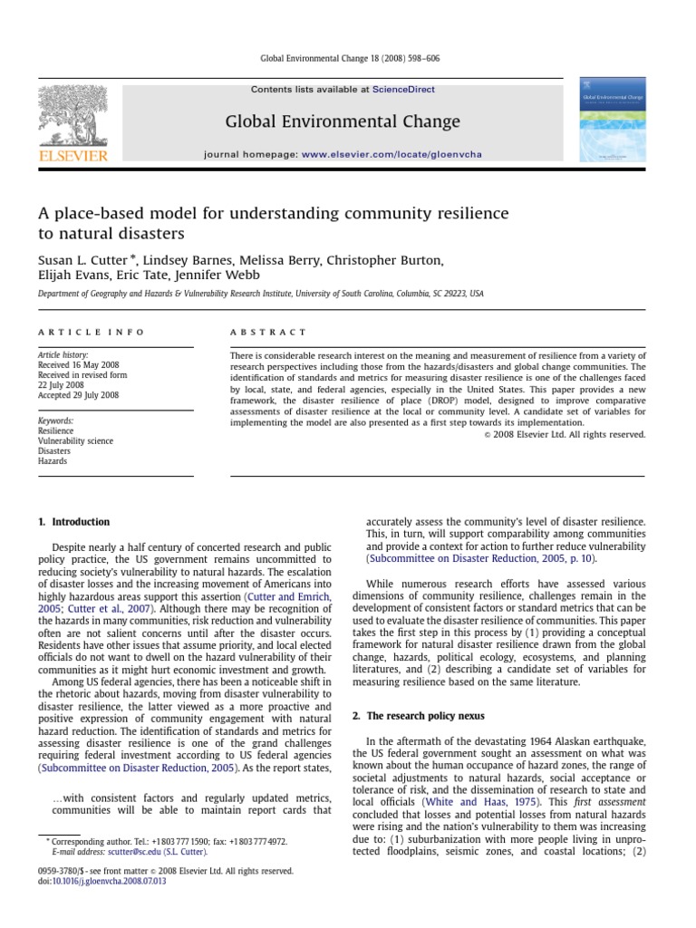 Community Resilience to Disasters Model | PDF
