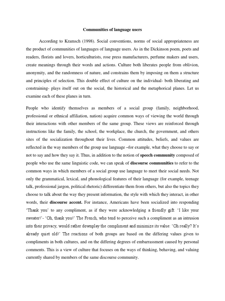 Communities of Language Users | PDF | Social Group | Socialization
