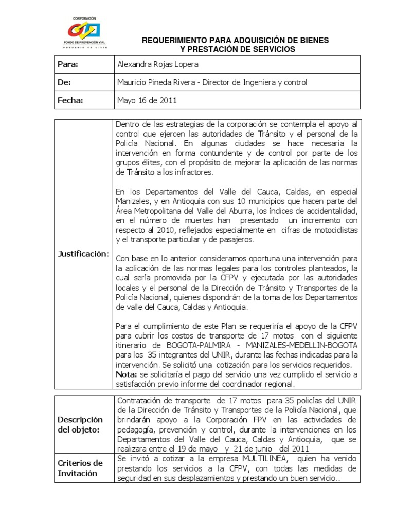 Formato Requerimiento Bienes y Servicios | Negocios