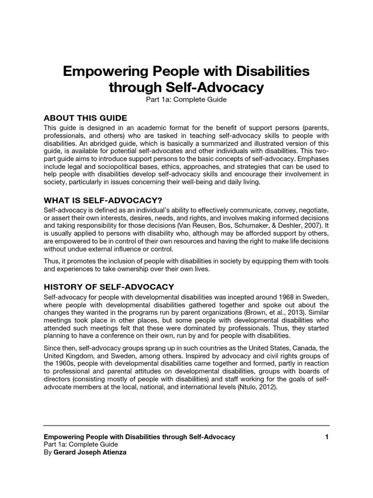 Empowering People With Disabilities Through Self-Advocacy (Part 1a) PDF ...