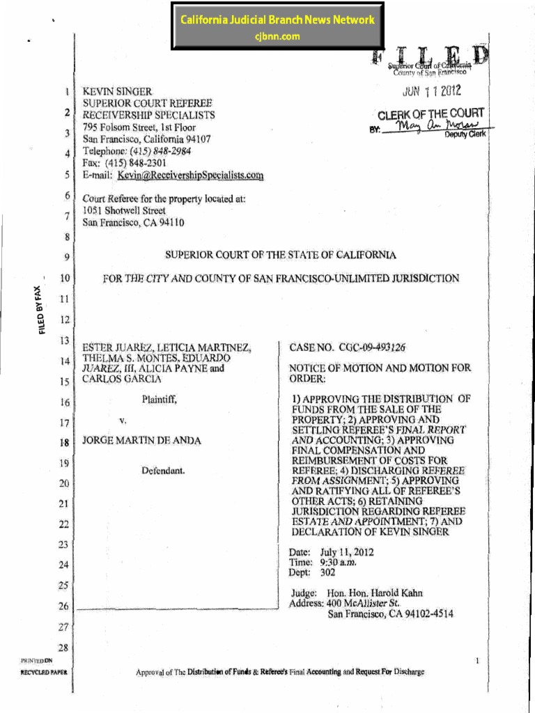 Unlawful Practice of Law Receiver Kevin Singer San Francisco Superior ...