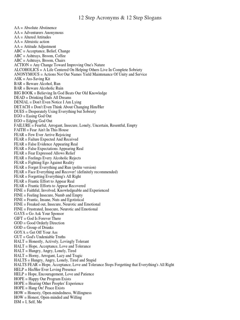 12 Step Acronyms 12 Step Slogans | PDF | The Big Book (Alcoholics ...