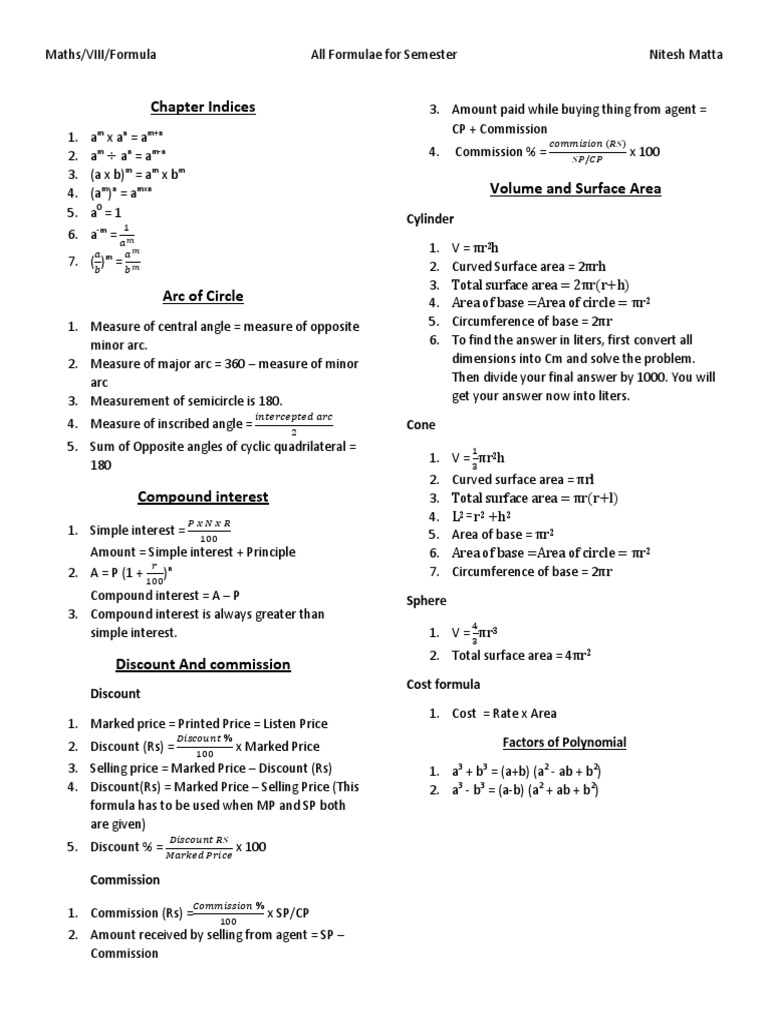 8th STD Formula | PDF