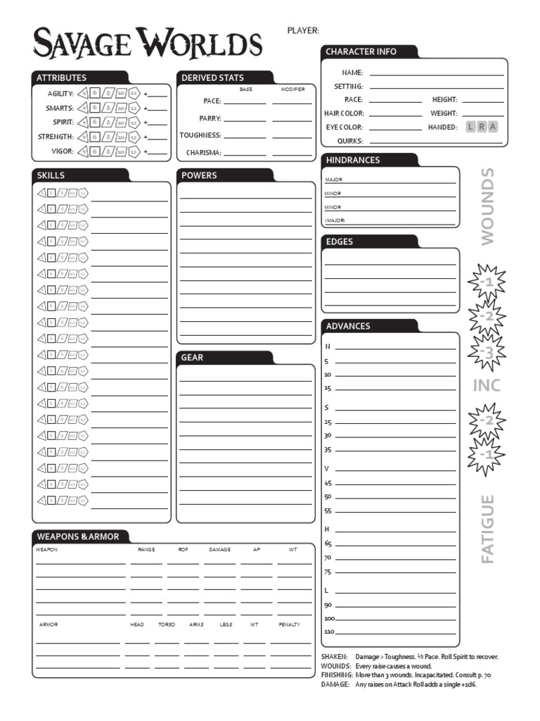 Savage Worlds Character Sheet | PDF