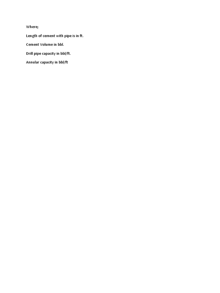 Where Length of Cement With Pipe Is in Ft. Cement Volume in Bbl. Drill ...