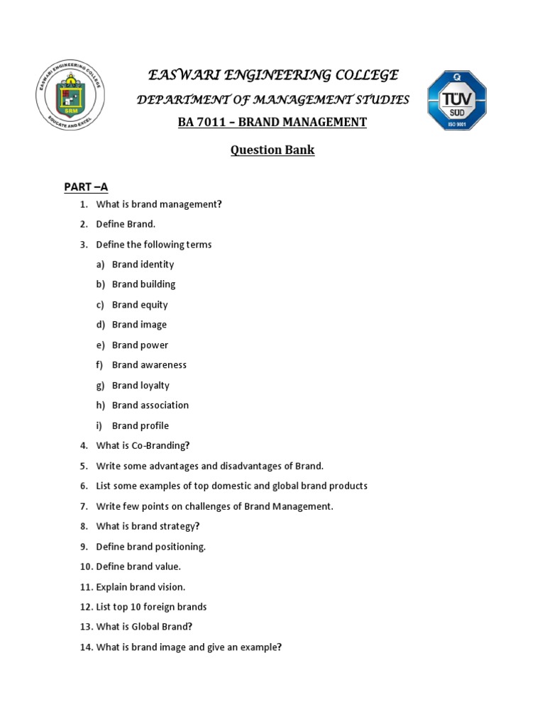Brand Management Question Bank Guide | PDF | Brand | Brand Management