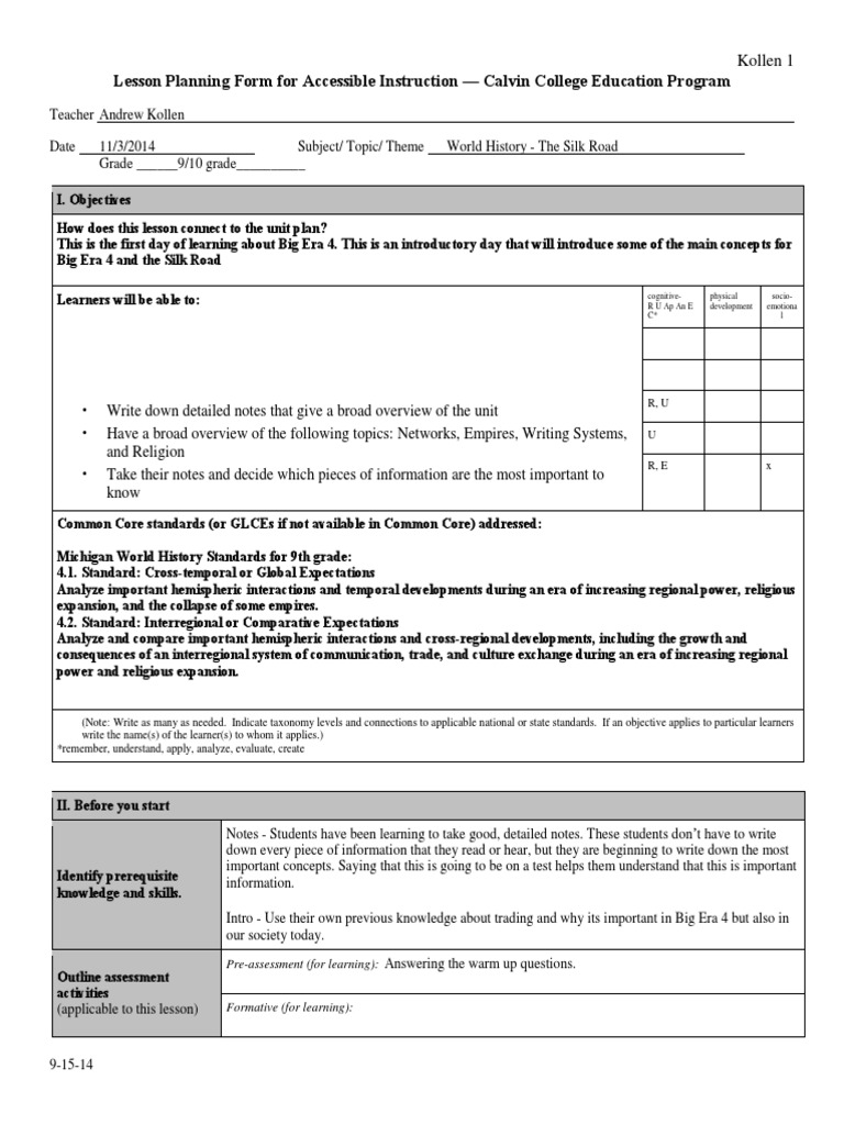 Lesson Plan 1 | PDF | Lesson Plan | Educational Assessment