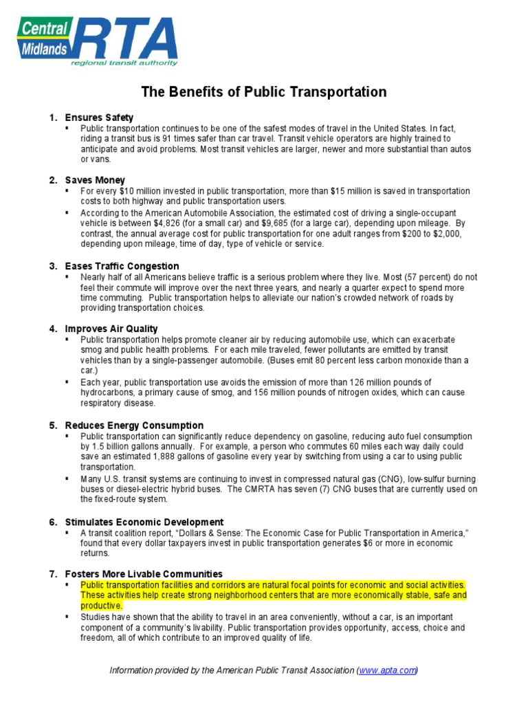 Benefits of Public Transportation | PDF | Public Transport | Commuting