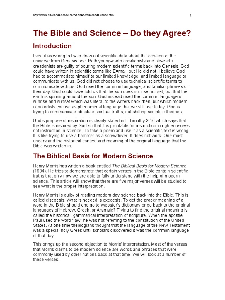 The Bible and Science - Do They Agree | Bible | Creationism