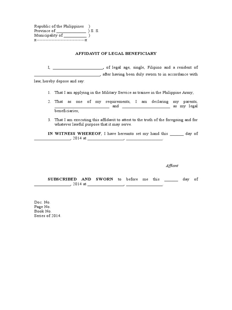 Affidavit of Legal Beneficiary | Affidavit | Comparative Law