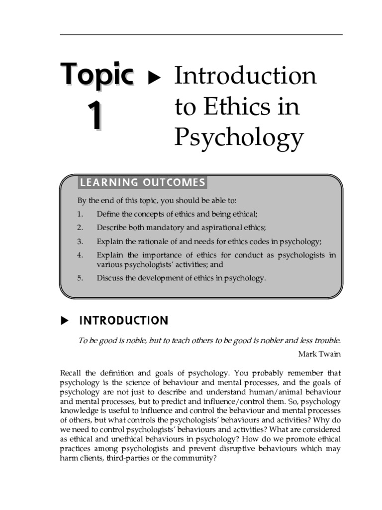 Topic 1 Introduction to Ethics in Psychology | American Psychological ...