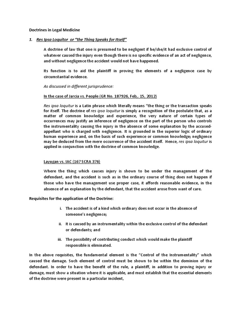 Doctrines in Legal Medicine | PDF | Negligence | Comparative Law