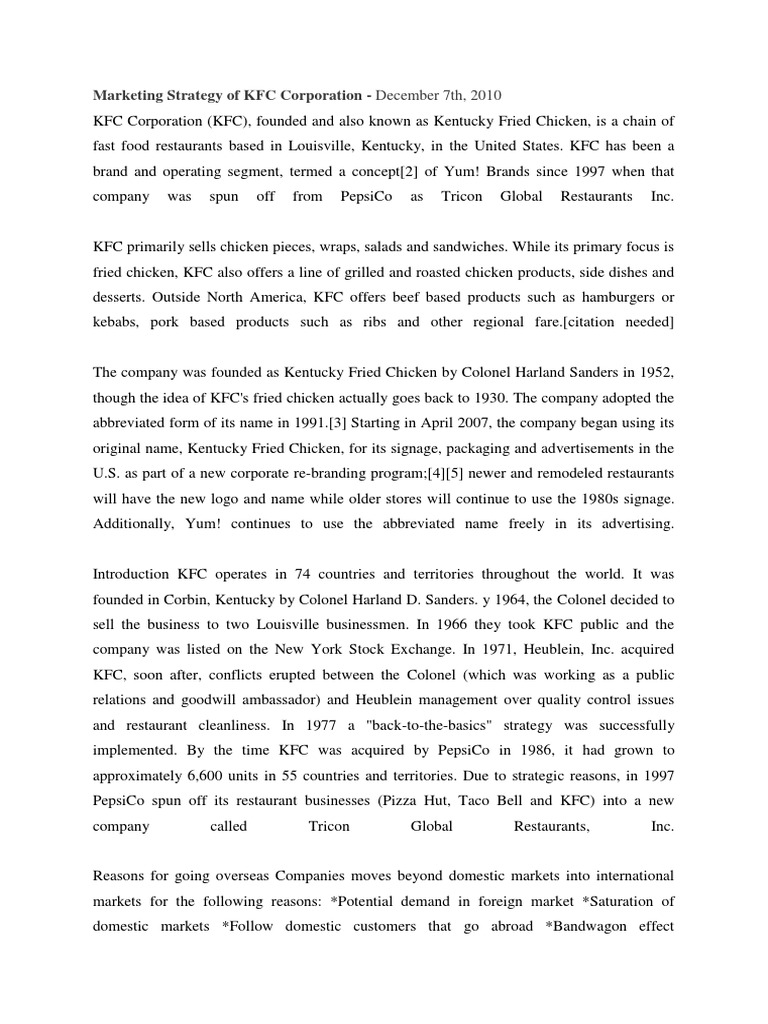 KFC Marketing Strategy Overview | PDF | Marketing Research | Joint Venture
