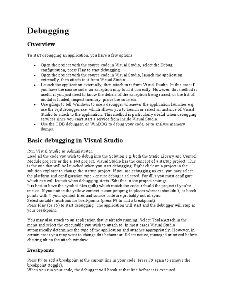 Debugging With Visual Studio 2010 | PDF | Microsoft Visual Studio ...