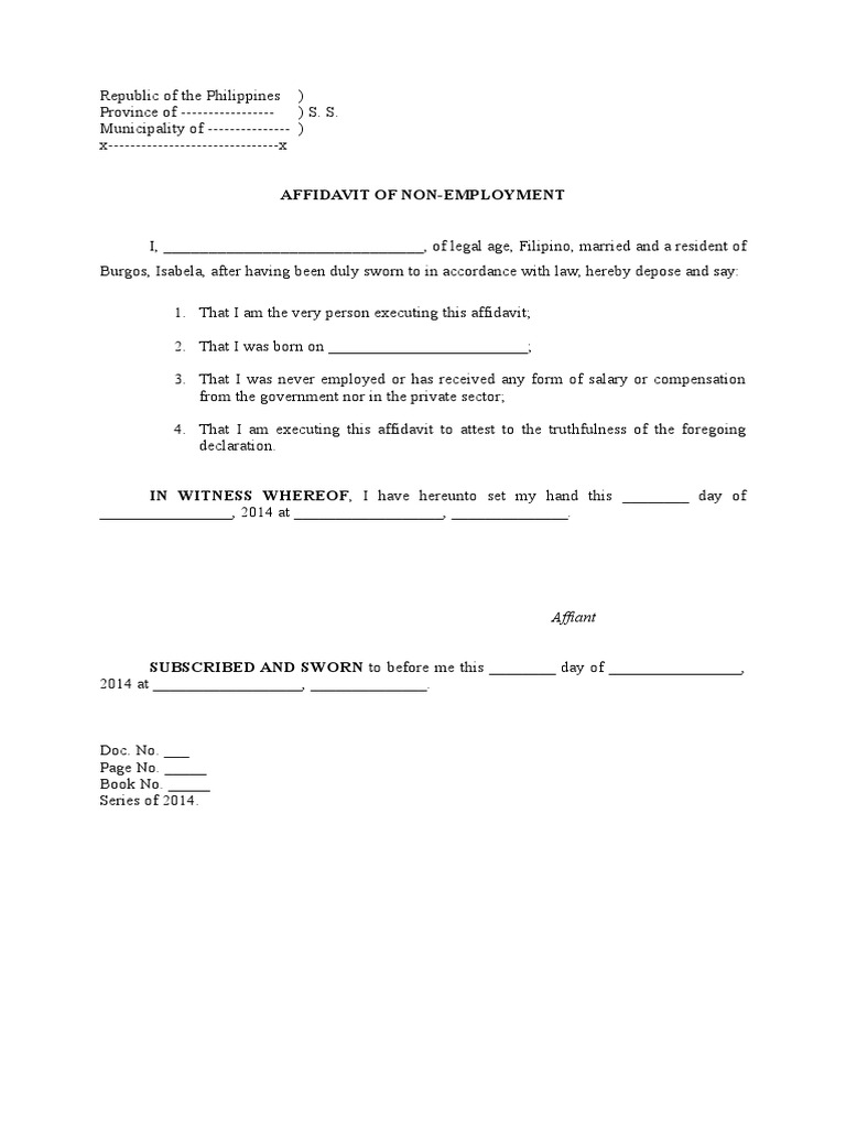 Affidavit of Non-Employment | PDF