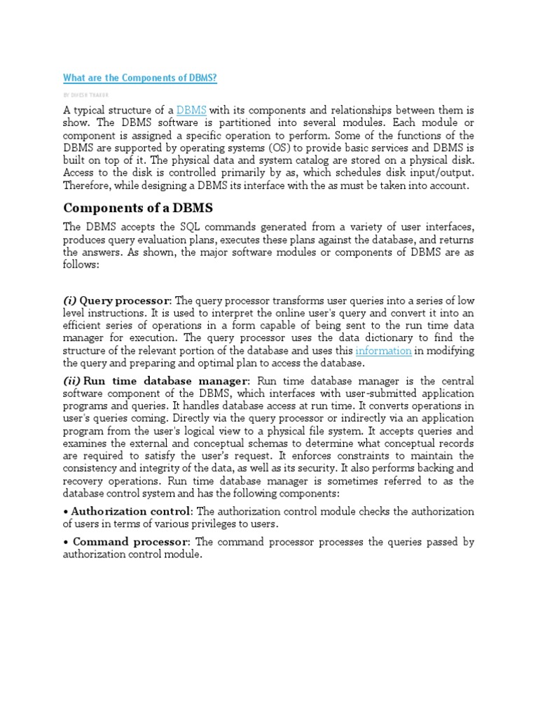 An Overview of the Key Components and Execution Process of a Database ...