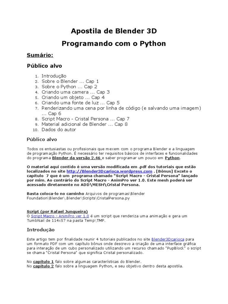 Apostila de Blender 3D Program An Do Com Python | PDF | Python ...