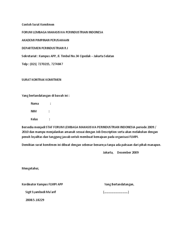 Contoh Surat Komitmen | PDF
