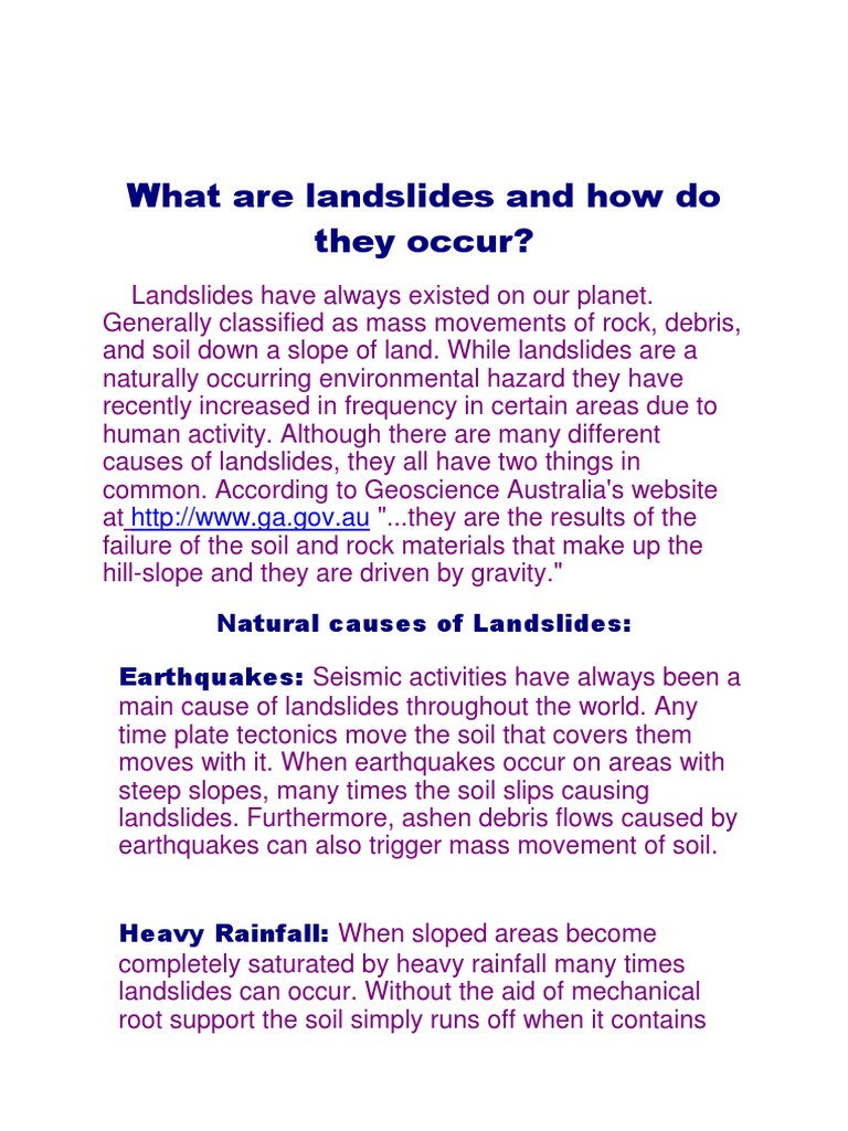 What Are Landslides and How Do They Occur | PDF