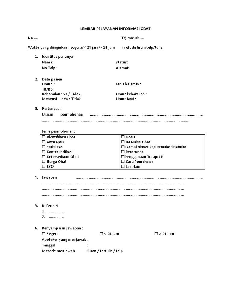 Lembar Pelayanan Informasi Obat | PDF