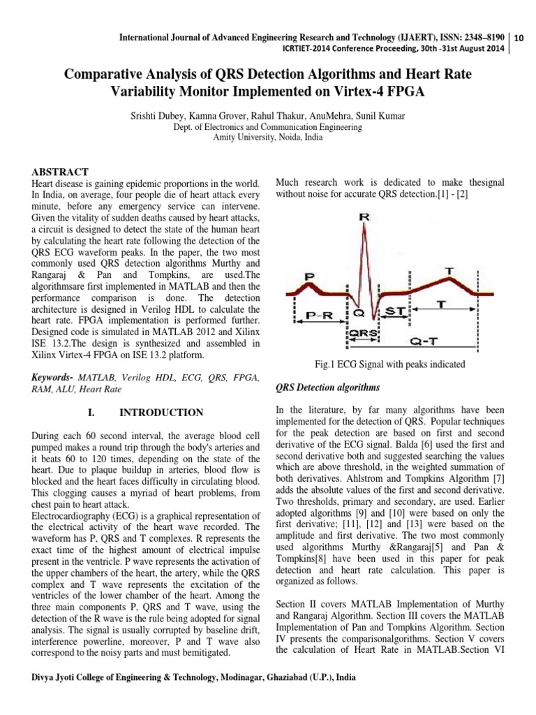 Comparative Analysis of QRS Detection Algorithms and Heart Rate Variability Monitor Implemented ...