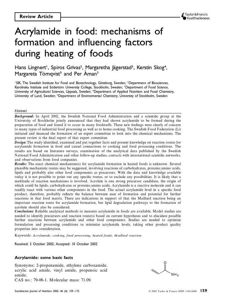Acrylamide in Food Mechanism of Formation and Influencing Factors ...