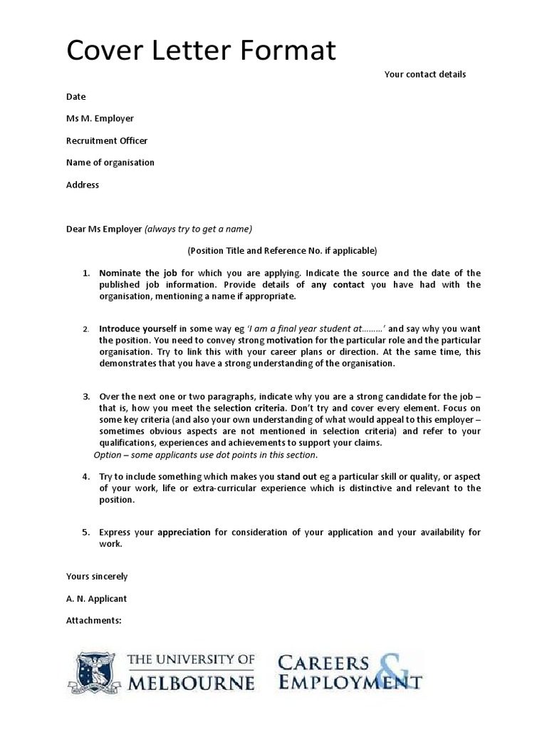 Cover Letter Format | PDF | Career & Growth