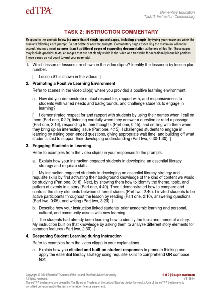 EdTPA ELE Instruction Commentary | PDF | Nonverbal Communication | Literacy