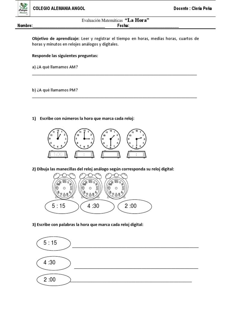 Guia de Aprendizaje La Hora | PDF