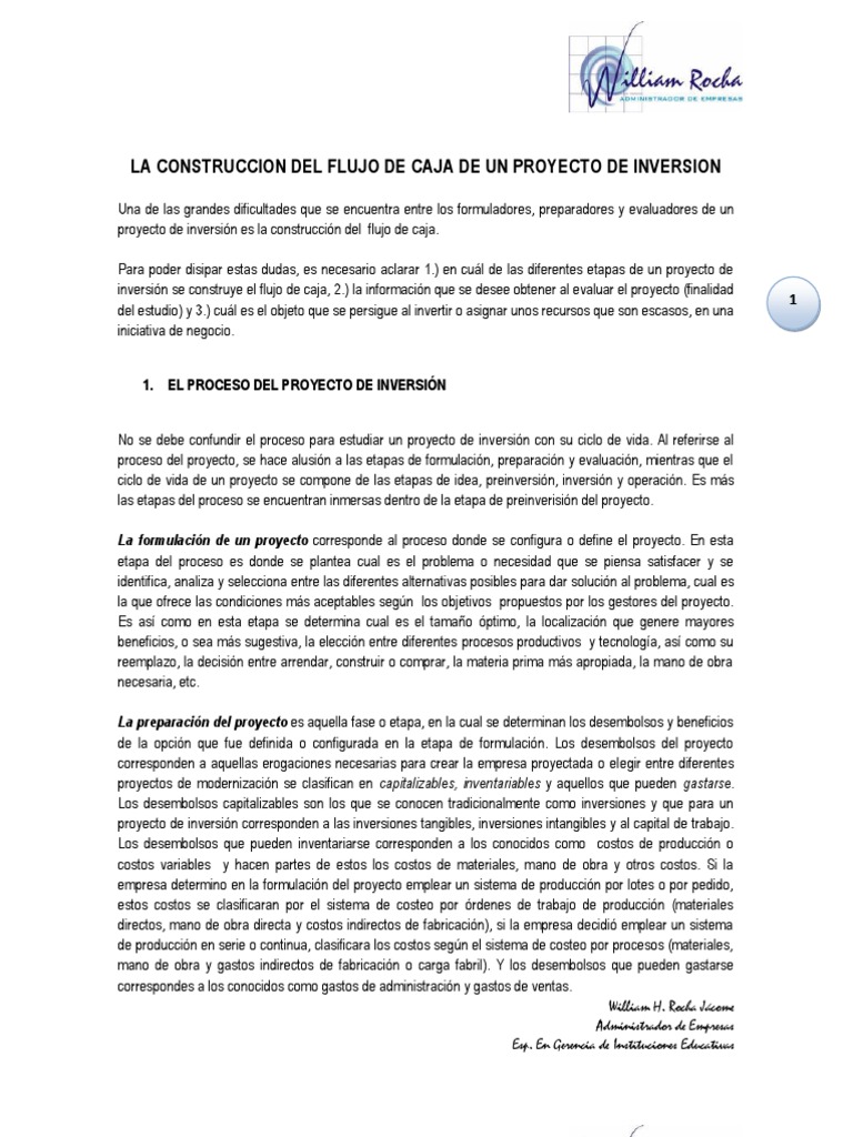 Como Construir El Flujo de Caja de Un Proyecto de Inversion