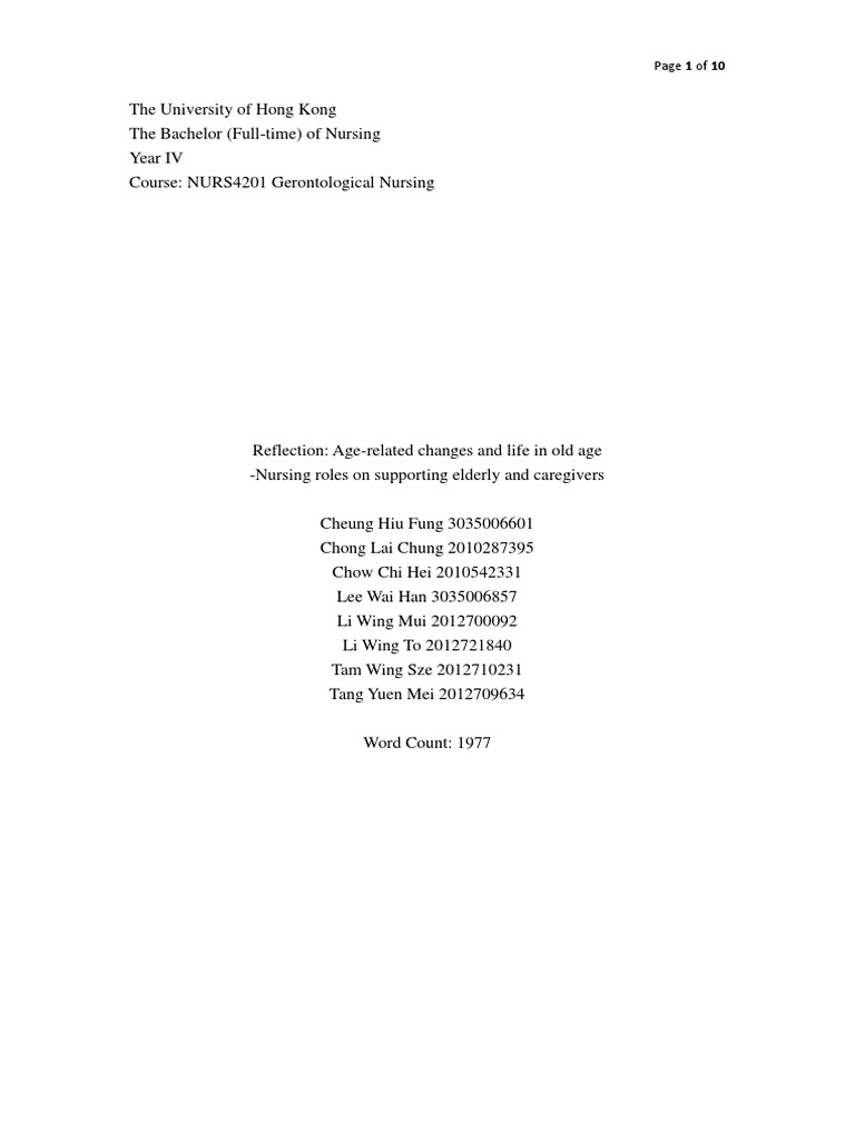 Reflection Final | PDF | Old Age | Caregiver