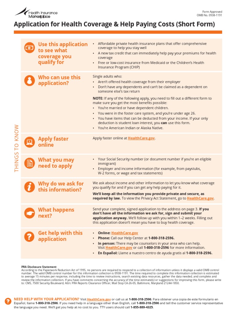 Health Insurance Individual Short Form (Healthcare - Gov / Obamacare ...