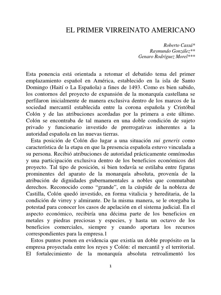EL PRIMER VIRREINATO AMERICANO - Roberto Cassá | PDF | Cristobal colon | Nueva españa