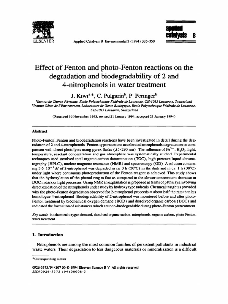 Effect of Fenton and Photo-Fenton Reactions On The Degradation and ...