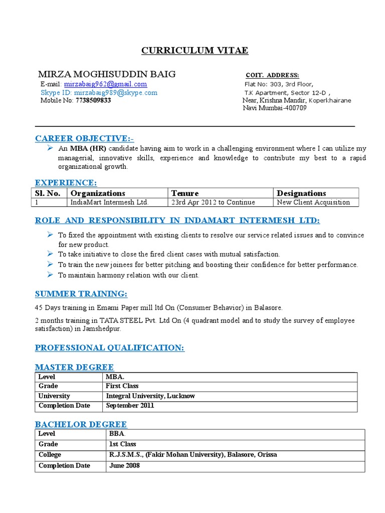 Mirza CV | PDF | Secondary School | Academia
