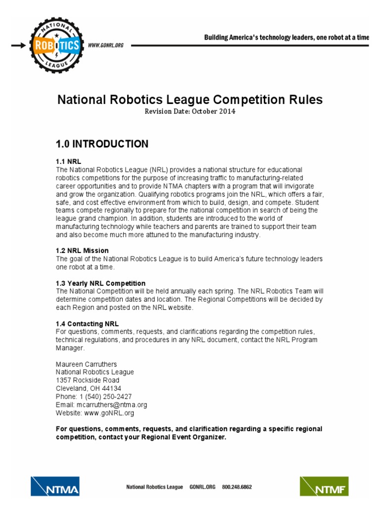 National Robotics League Competition Rules: Revision Date: October 2014 ...