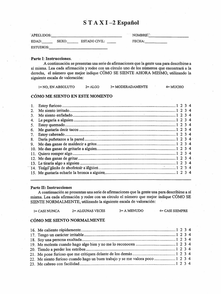 Staxi-2 Inventario de Expresion de Ira Estado-Rasgo | PDF | Violencia ...