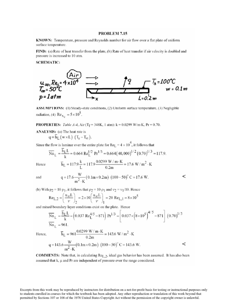 Solution Manual Incropera Exercise 7.15 | PDF