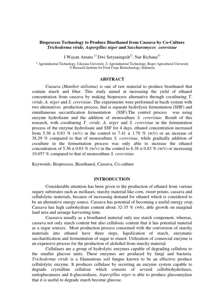 Bioprocess Technology To Produce Bioethanol From Cassava by Co-Culture ...
