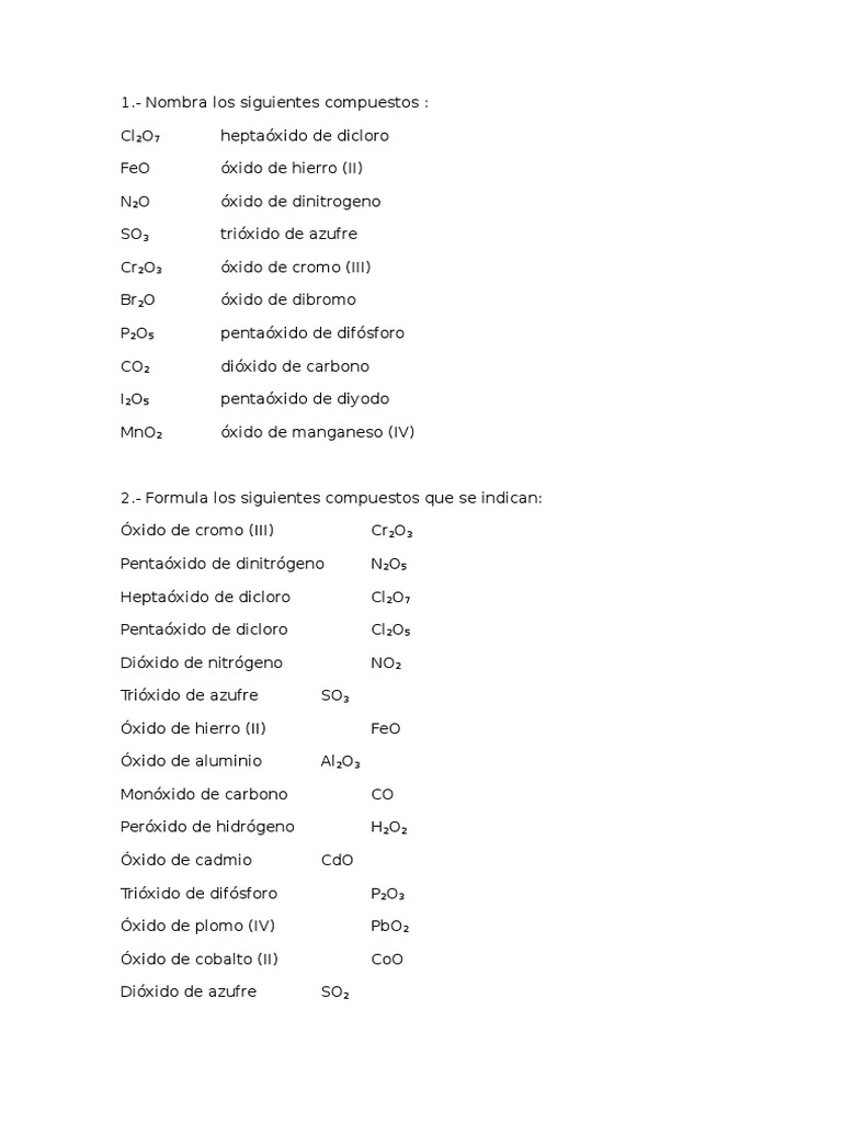 Formulación Inorganic Ejercicios Resueltos | Química Inorgánica | Compuestos químicos
