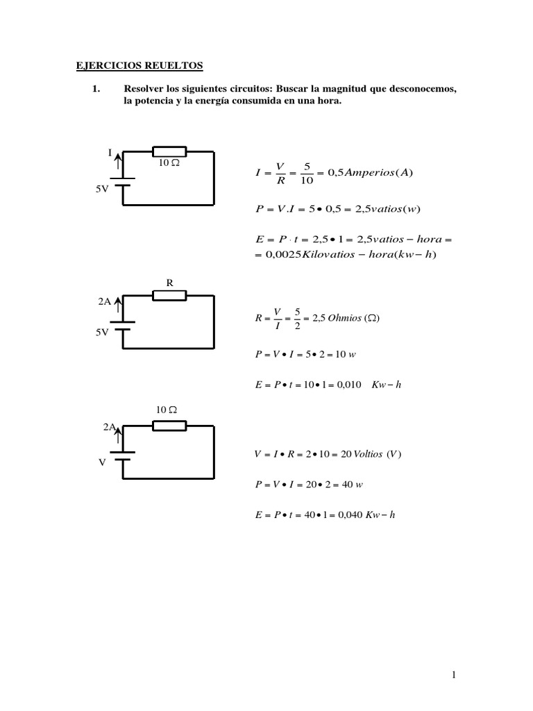 2º ESO Ejercicios Circuitos Resueltos | PDF | Vatio | James Watt