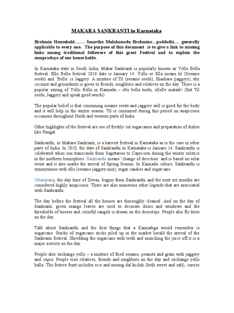 MAKARA SANKRANTI in Karnataka: Sankranthi | PDF
