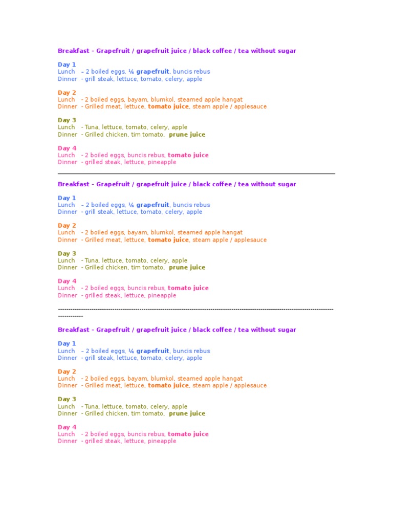 7-Day Grapefruit Diet Meal Plan | PDF | Science & Mathematics
