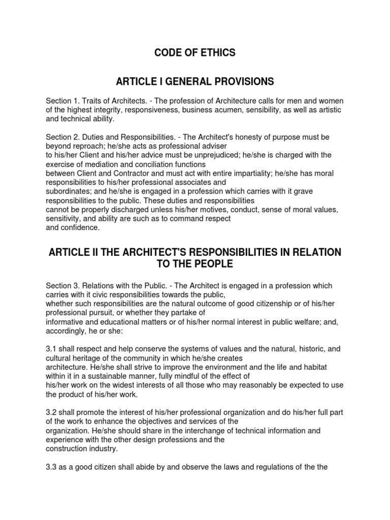 Architectural Code of Ethics | PDF | Architect | Profession