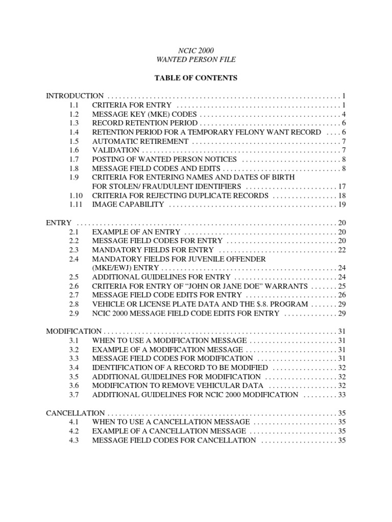 Wanted Person File in the National Crime Information Center (NCIC ...