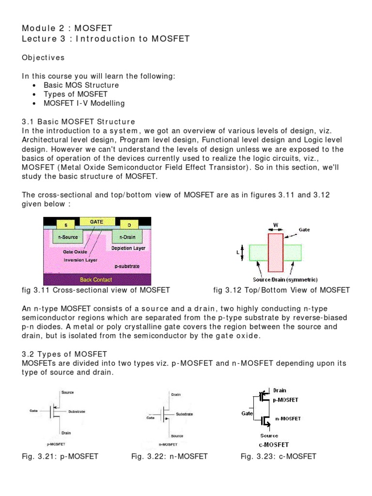 Module 2: MOSFET Lecture 3: Introduction To MOSFET: Objectives | PDF | Mosfet | Field Effect ...