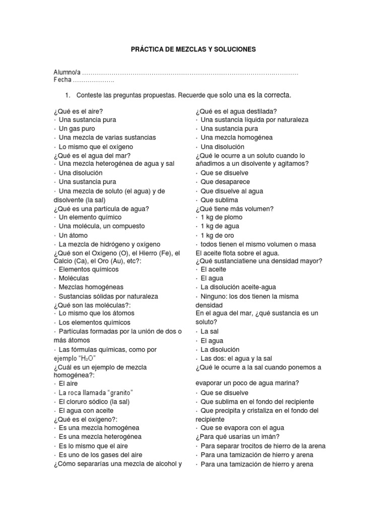 Practica de Mezclas y Soluciones | PDF