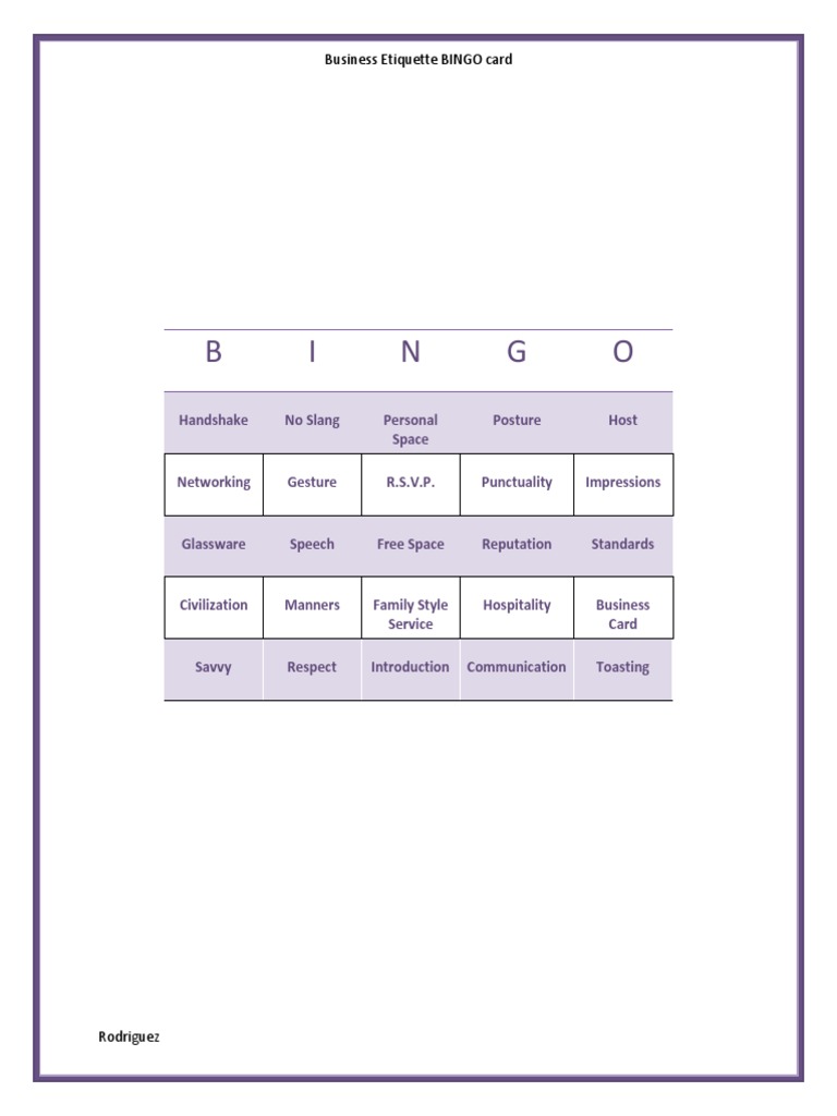 Business Etiquette BINGO Card | PDF | Law