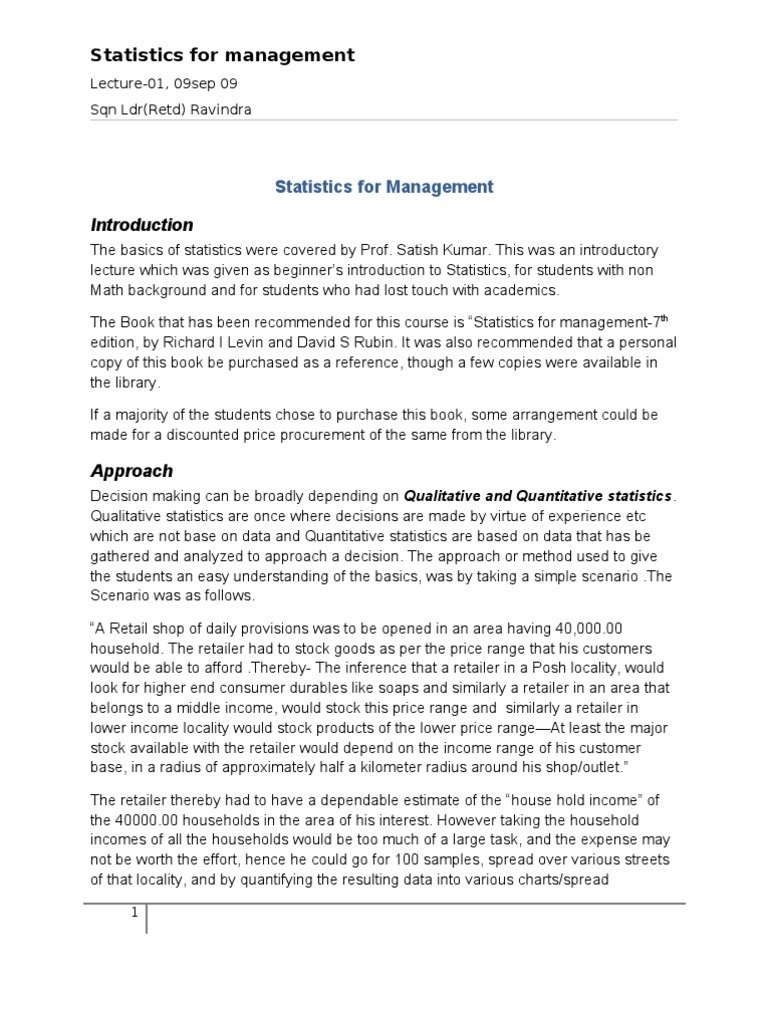 Intro to Statistics for Management | PDF | Statistical Classification ...